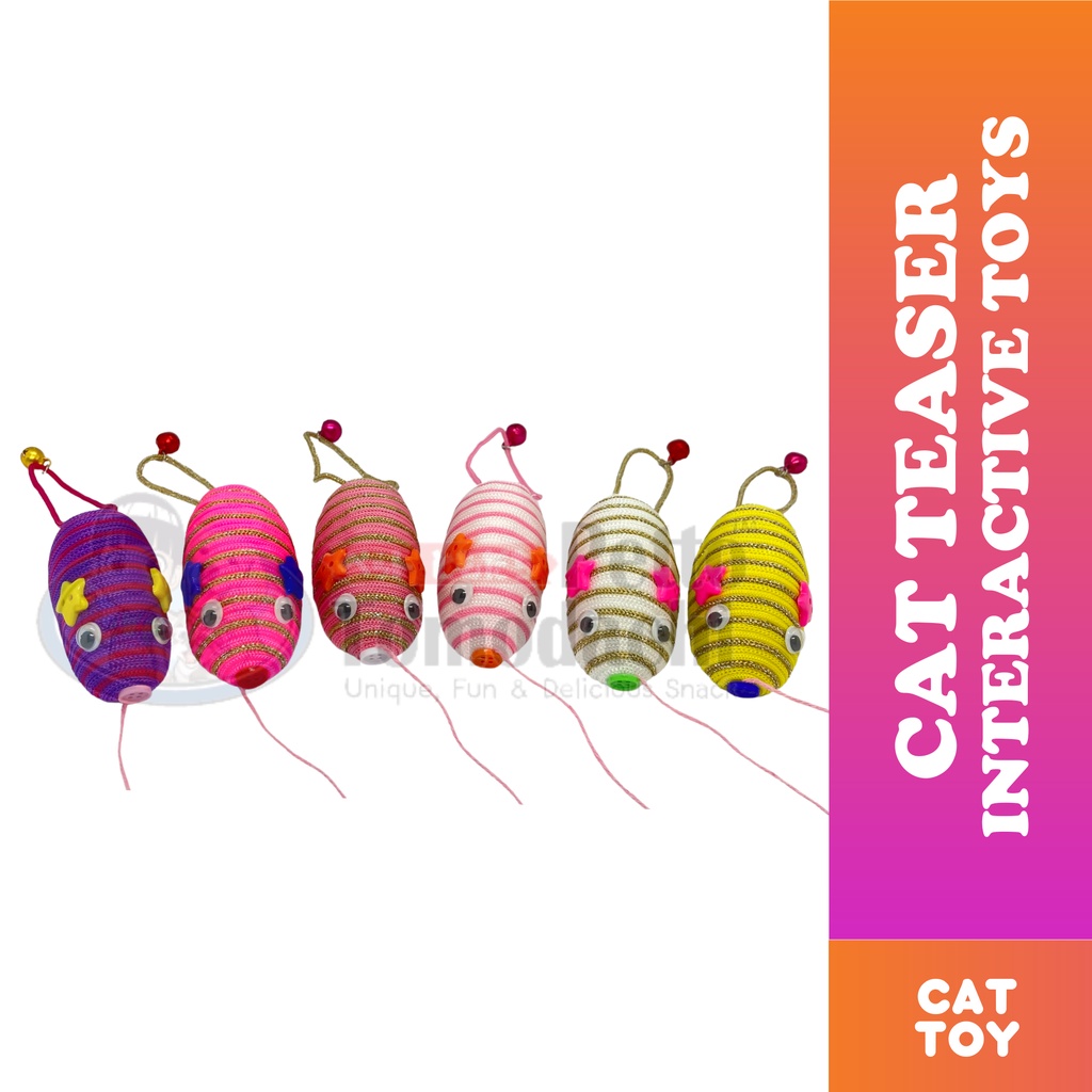 Cat Toy Mouse with Bell (Stripe) Teaser, Chaser and Interactive Wand ...