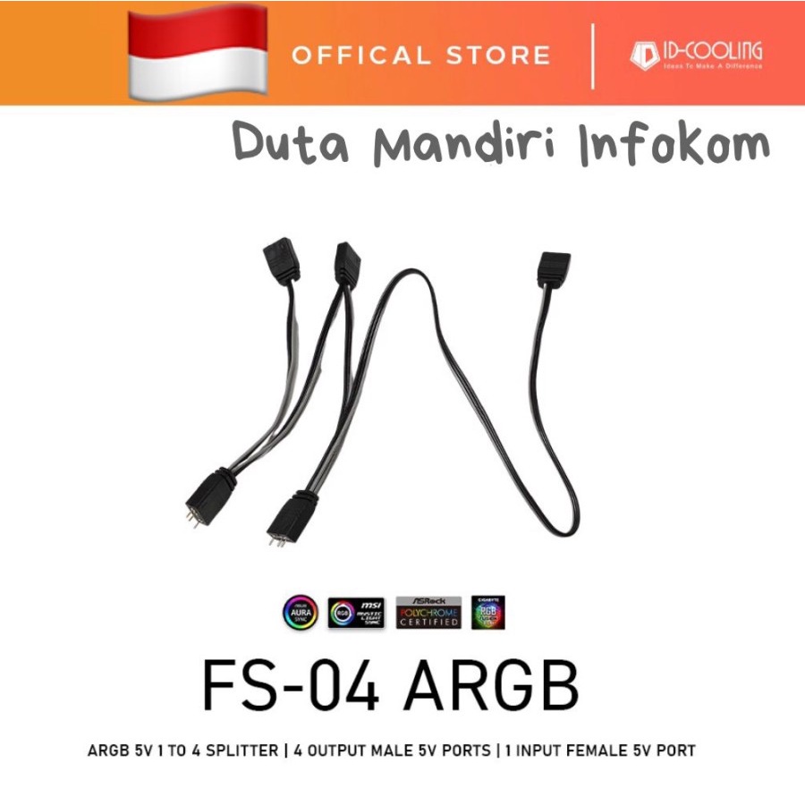 Id Cooling FS-04 ARGB 1-4 Splitter Cable for ARGB 5v 3pin Fan Case | Shopee Philippines