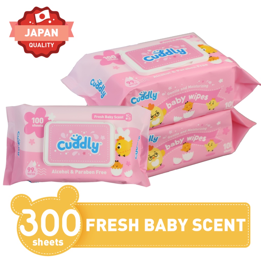 Cuddly Scented Baby Wipes 100's Pack of 3 Bundle (Total of 300 Sheets ...