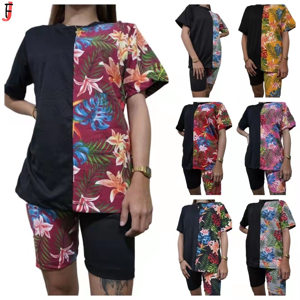 Stretchable And Comfortable Outfit Half Floral Design Terno Tops And ...