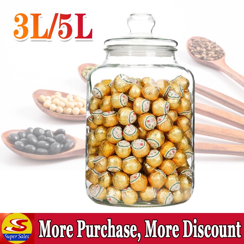【SuperSales】3/5L Transparent Sealed Glass Jar Storage Jars with Lids ...
