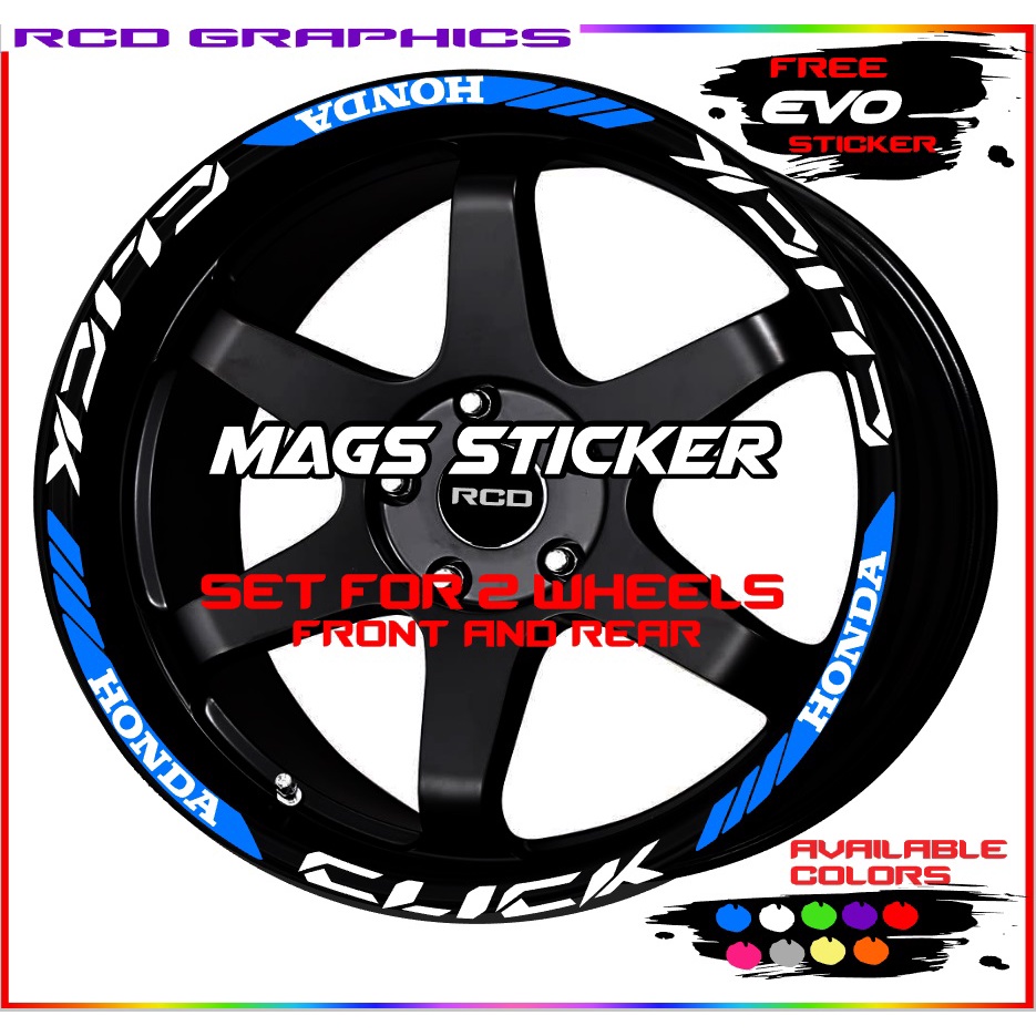 Honda click mags sticker fit all version set front and rear 2 wheels ...