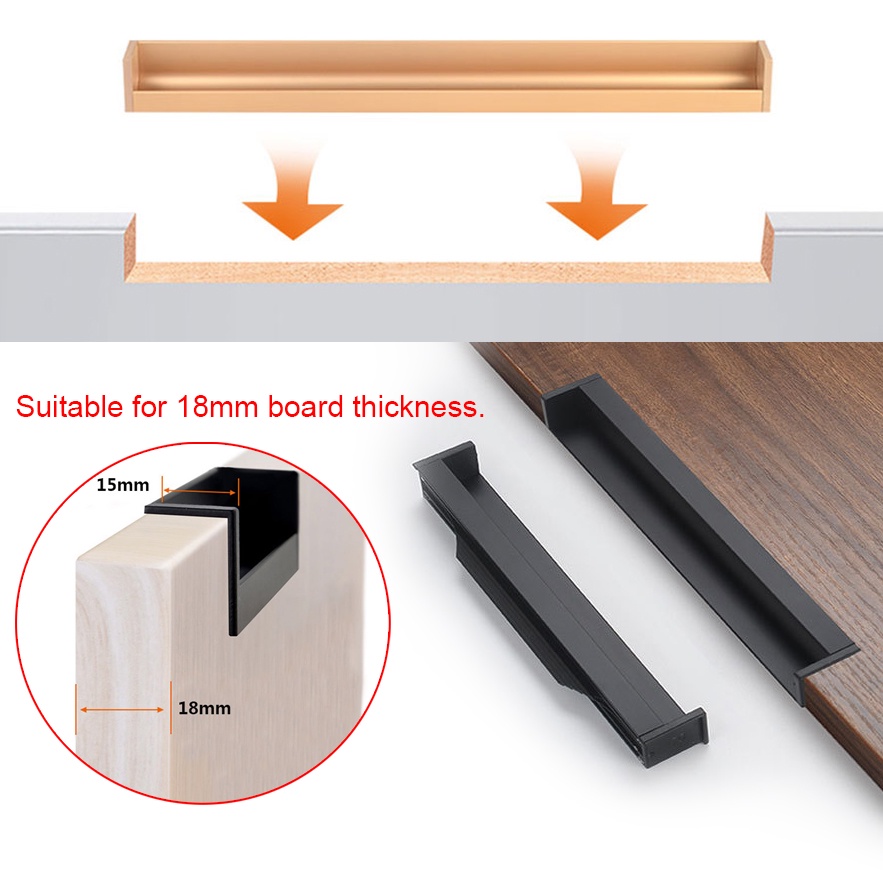 100mm-500mm Hidden Door Handle Black Gold Embedded Handle Aluminum ...