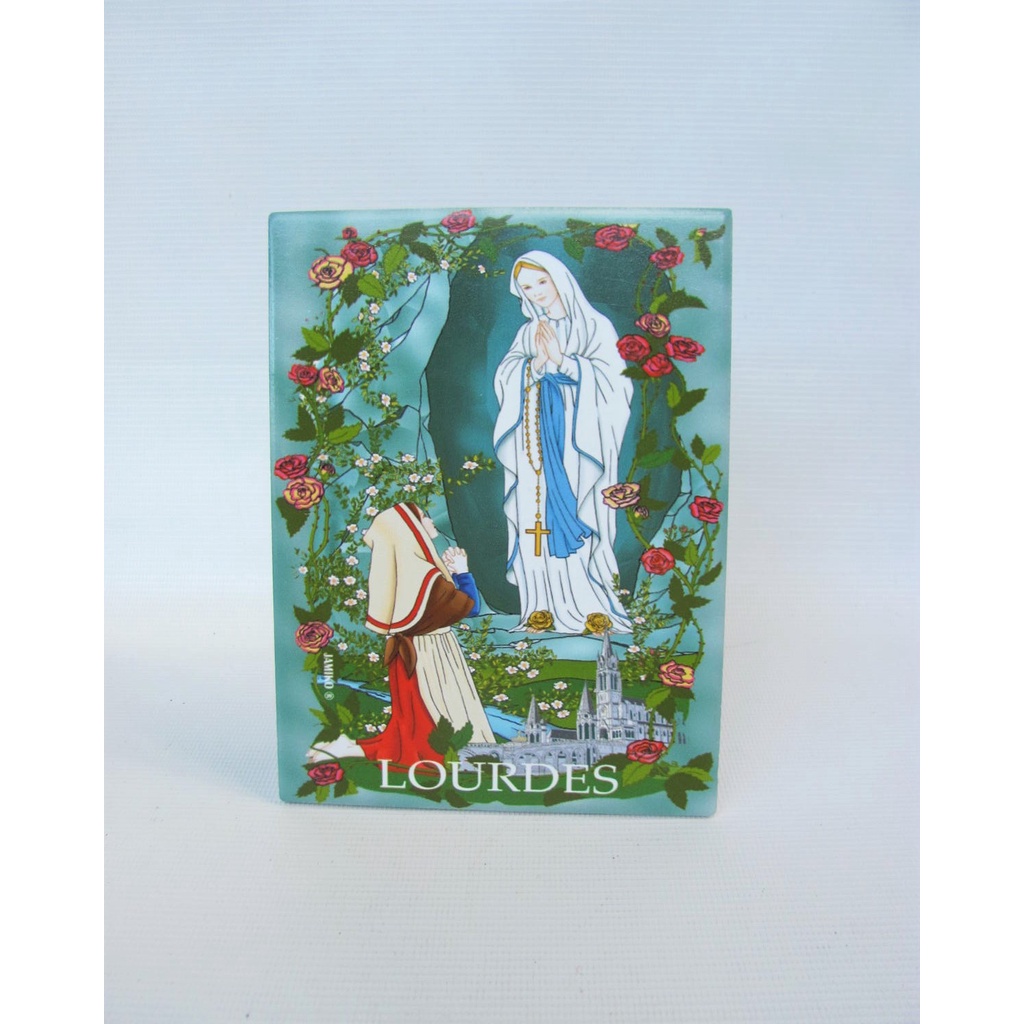 Our Lady of Lourdes Tile Decor for Altar with Stand / Mother Mary & St ...