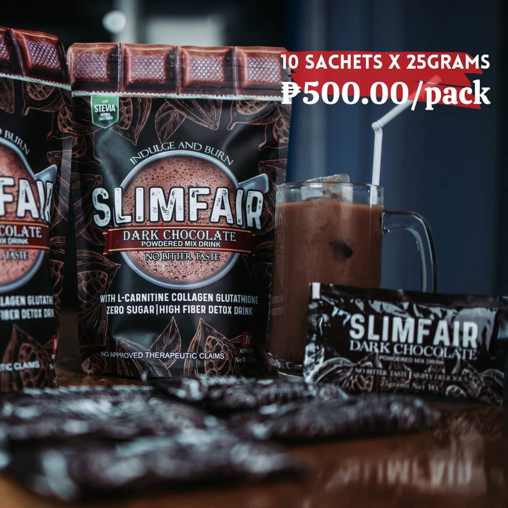 Slimfair Dark Chocolate (OLD FORMULA) Detox drink with L-Carnitine, Collagen, and Glutathione ...