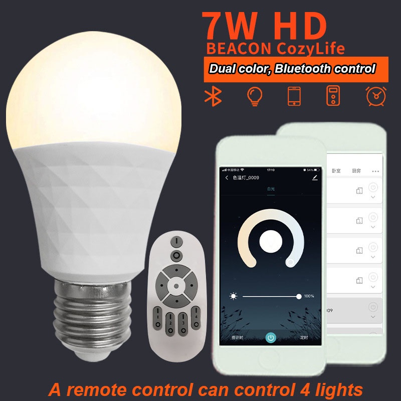 Smart Remote Control led Bulb Light Dimmable Two-Color E27 Screw 2.4G ...