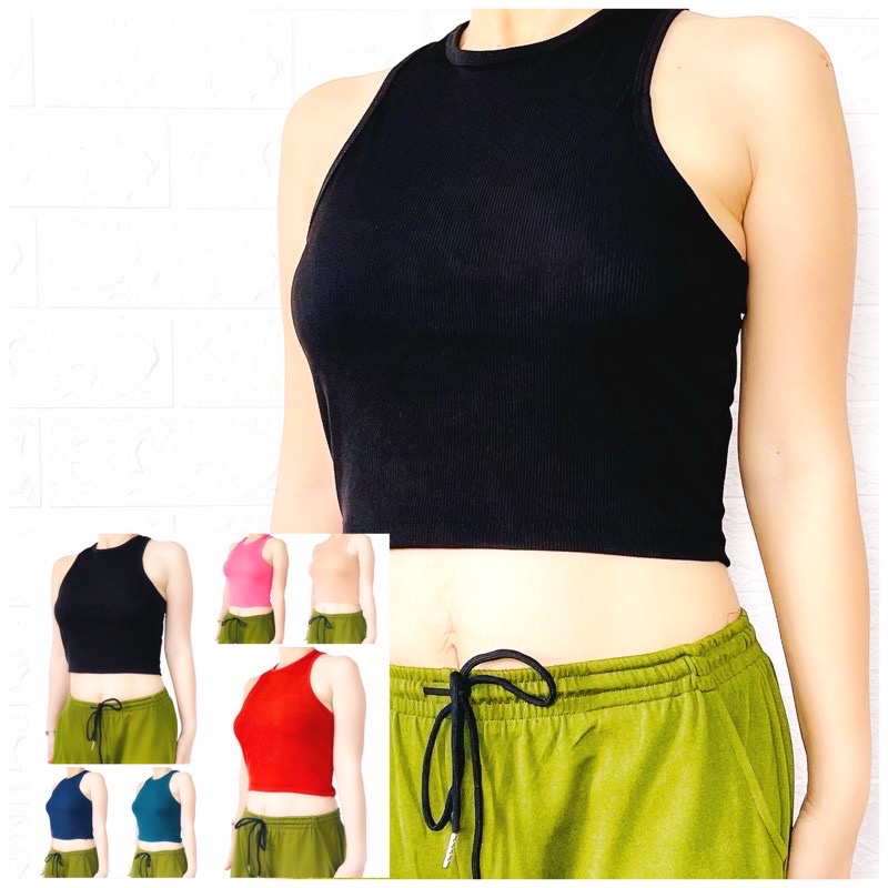 Ladies Crop Tank Top Racer Back Knitted Fabric Sando | Shopee Philippines