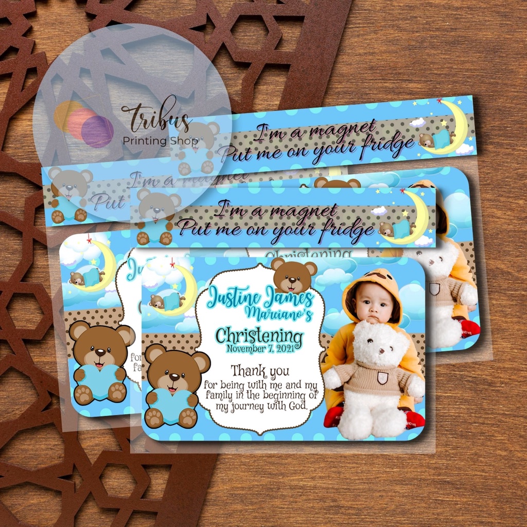 Blue Bear Personalized Ref Magnet for Christening Baptism Birthday ...