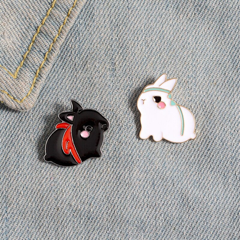 The Untamed Enamel Pin Black White Rabbit Brooch Bag Clothes Lapel Pin ...