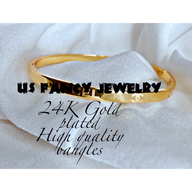 US FANCY JEWELRY 24K Gold plated high quality bangle for women B02 ...