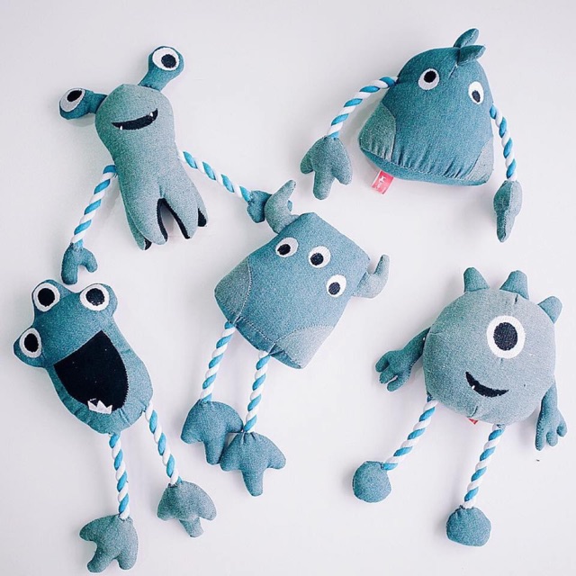 Denim Monster Doll Dog Toy Sticky Fun With A Good Sized Leg Rope ...