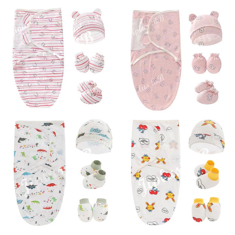 #JP497 Newborn Baby Muslin Swaddle Blanket Hat Set Swaddle Bedding Wrap ...