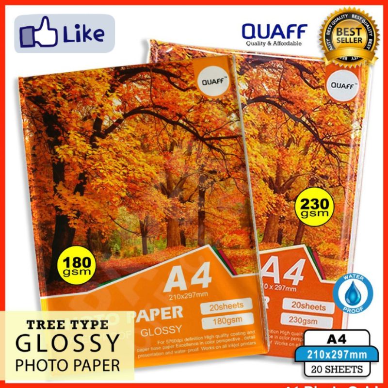 QUAFF TREE TYPE GLOSSY PHOTO PAPER 180GSM/230GSM A4SIZE | Shopee ...