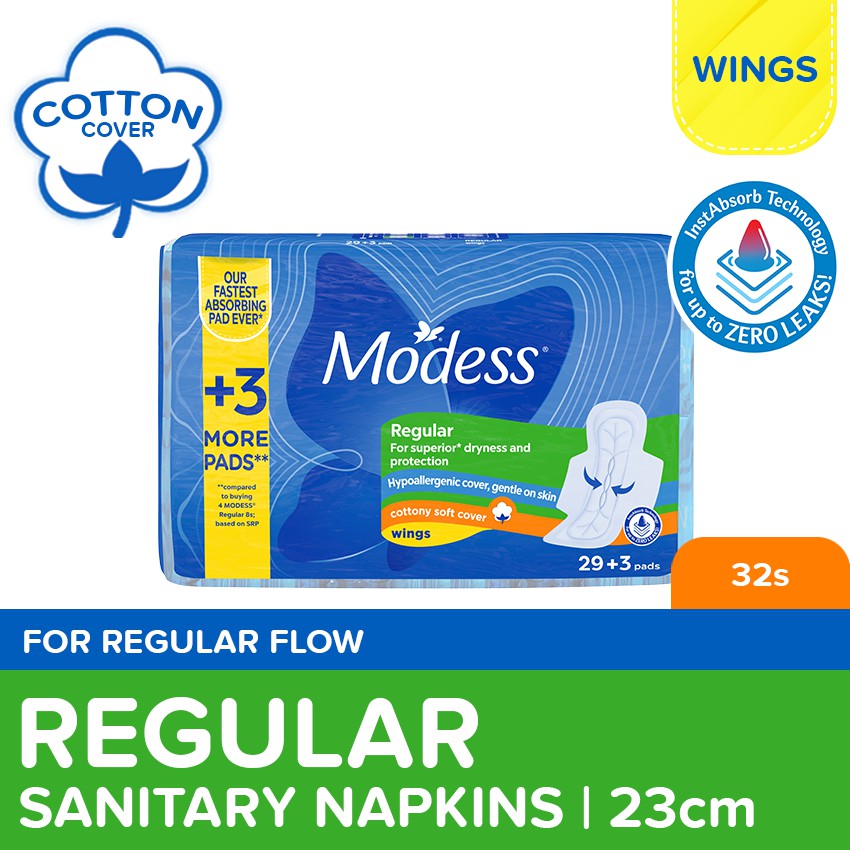 Modess Regular Cottony Soft with Wings Sanitary Napkins 32s | Shopee ...