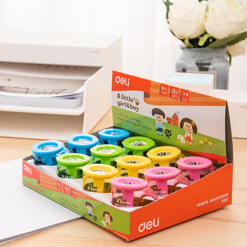 Deli Mini Pencil Sharpener Translucent Canister Design Assorted Color ...