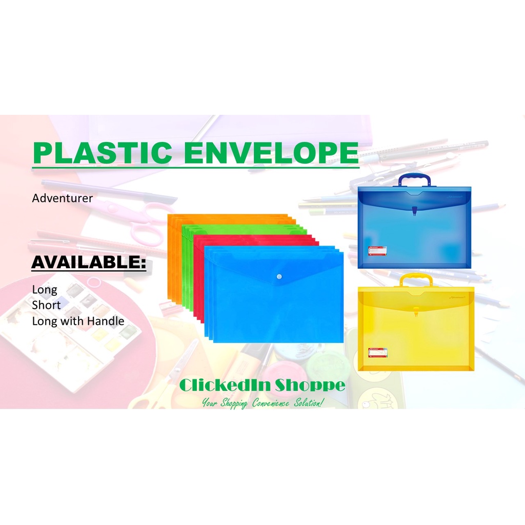 Plastic Envelope Clear Colored Long Short w/ Handle School Supplies ...