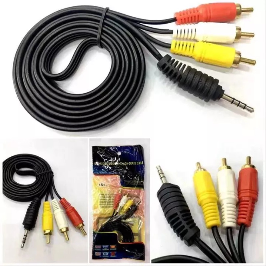 JF 1.5M Jack Audio Cable Adapter Video AV Cabo Wire Cord-J004 | Shopee ...