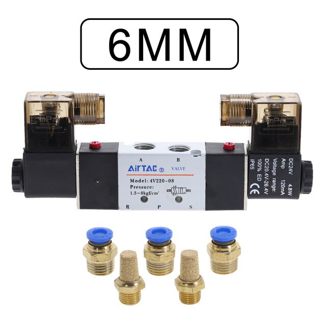 AIRTAC 4V220-08 5 Way 2 Position 1/4" Pneumatic Solenoid Valve DC12V DC24V AC110V AC220V with ...
