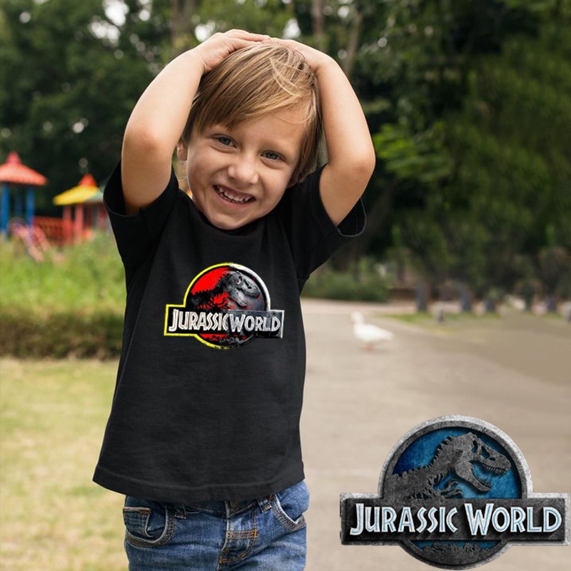Jurassic World Pattern Kids Black T-Shirt Cartoon Boys Girls Top Tee ...
