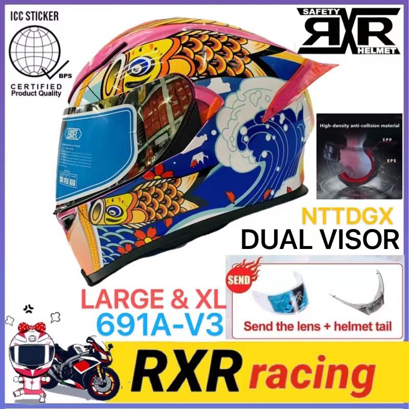 RXR 691A-V3 DUAL VISOR FREE LENS AND HELMET TAIL SIZES L(59-60cm) &XL ...