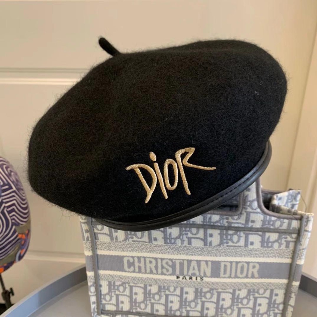 DIOR Embroidered Wool Nylon Beret Women's Octagonal Cap Fashion Cap ...