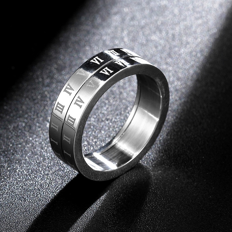 6mm Vintage Roman Numerals Ring Anxiety Fidget Rings Stainless Steel ...
