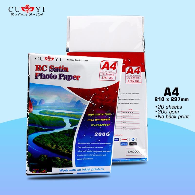 Cuyi Rc Satin 200GSM photo paper A4 (20 SHEETS PCK) | Shopee Philippines