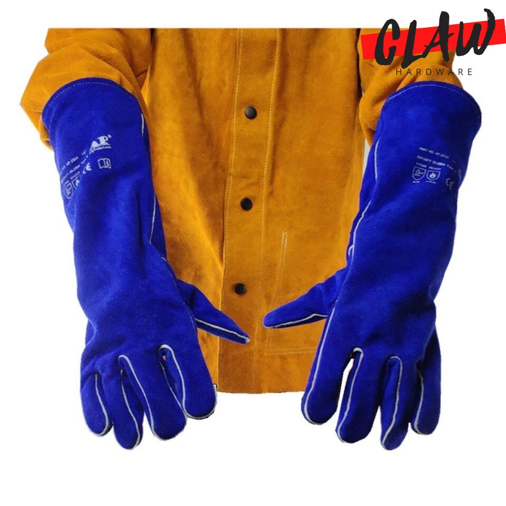 Leather Thicken Heat Resistant Welding Gloves Gauntlets | Shopee ...