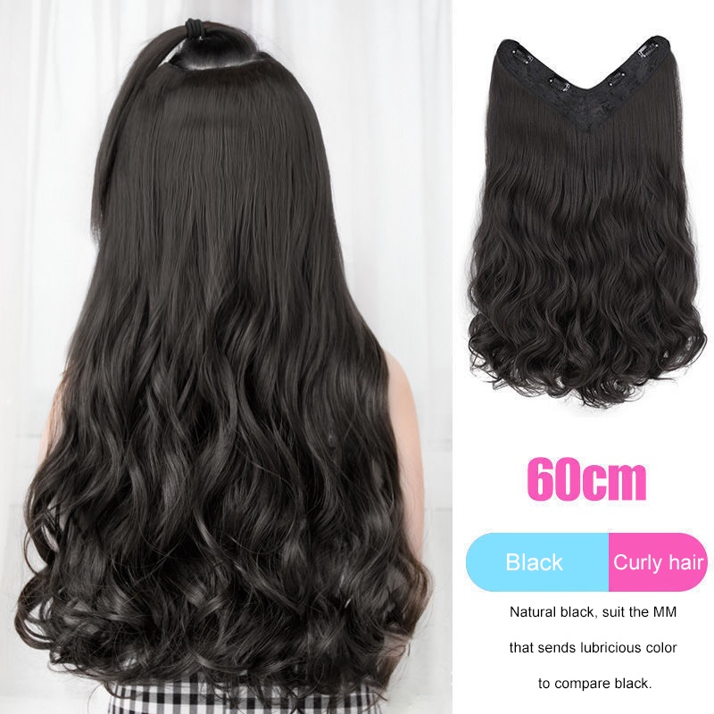 Wig female long hair seamless long curly hair fluffy big wave U-shaped ...