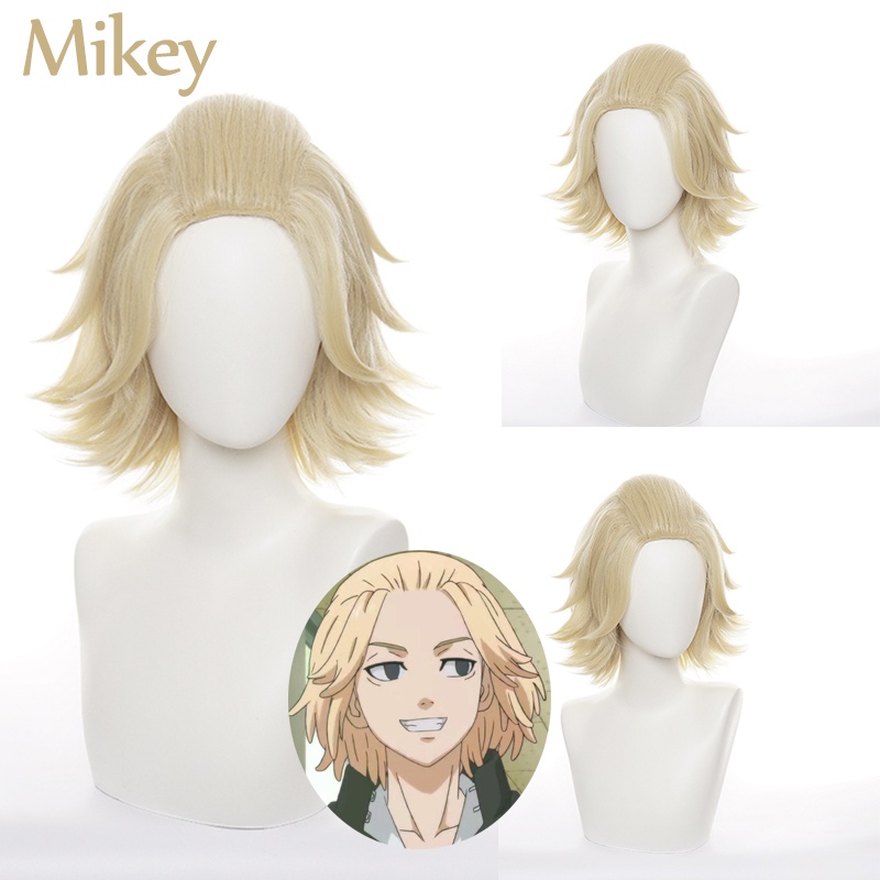 Tokyo Revengers Mikey Wigs Cosplay Prop Hairpiece Short Curly Golden ...