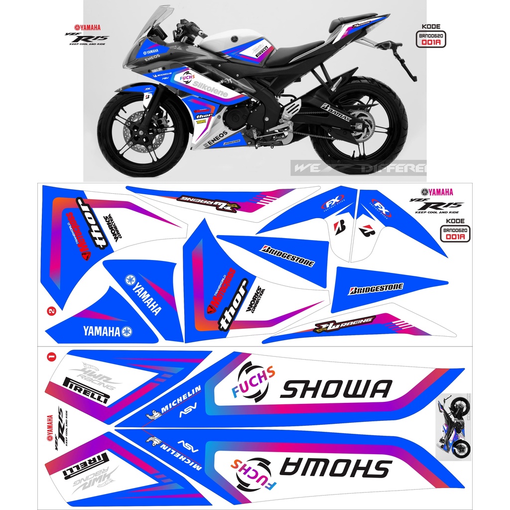 Yamaha R15 V2 MOTORCYCLE STRIPING STICKER SEMI FULL BODY DECAL STICKER ...