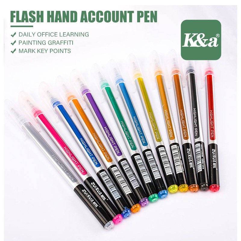 K&A 12 In 1 Highlight Pen 1.0mm / Glitter Writing Material School ...