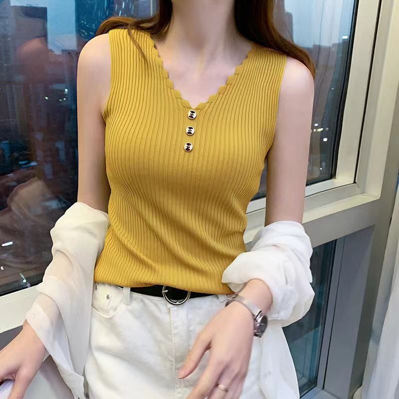 2021 Summer / Spring Sleeveless Korean Trendy tops knitted crop top ...