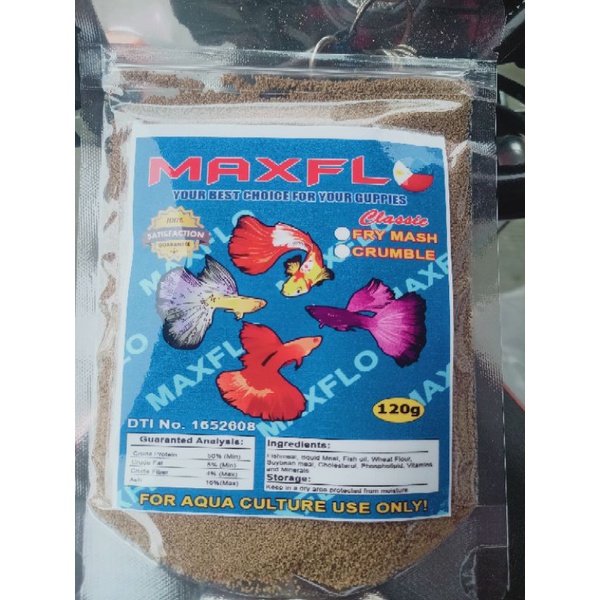 Maxflo guppy fish food feeds crumble and frymash Buy 10 get 1 free ...