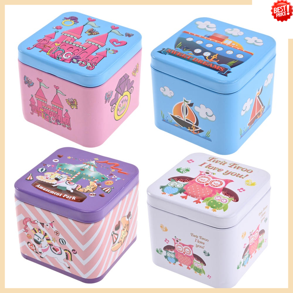 Cartoon Square Colorful Mini Tin Box Sealed Jar Packing Boxes Jewelry ...