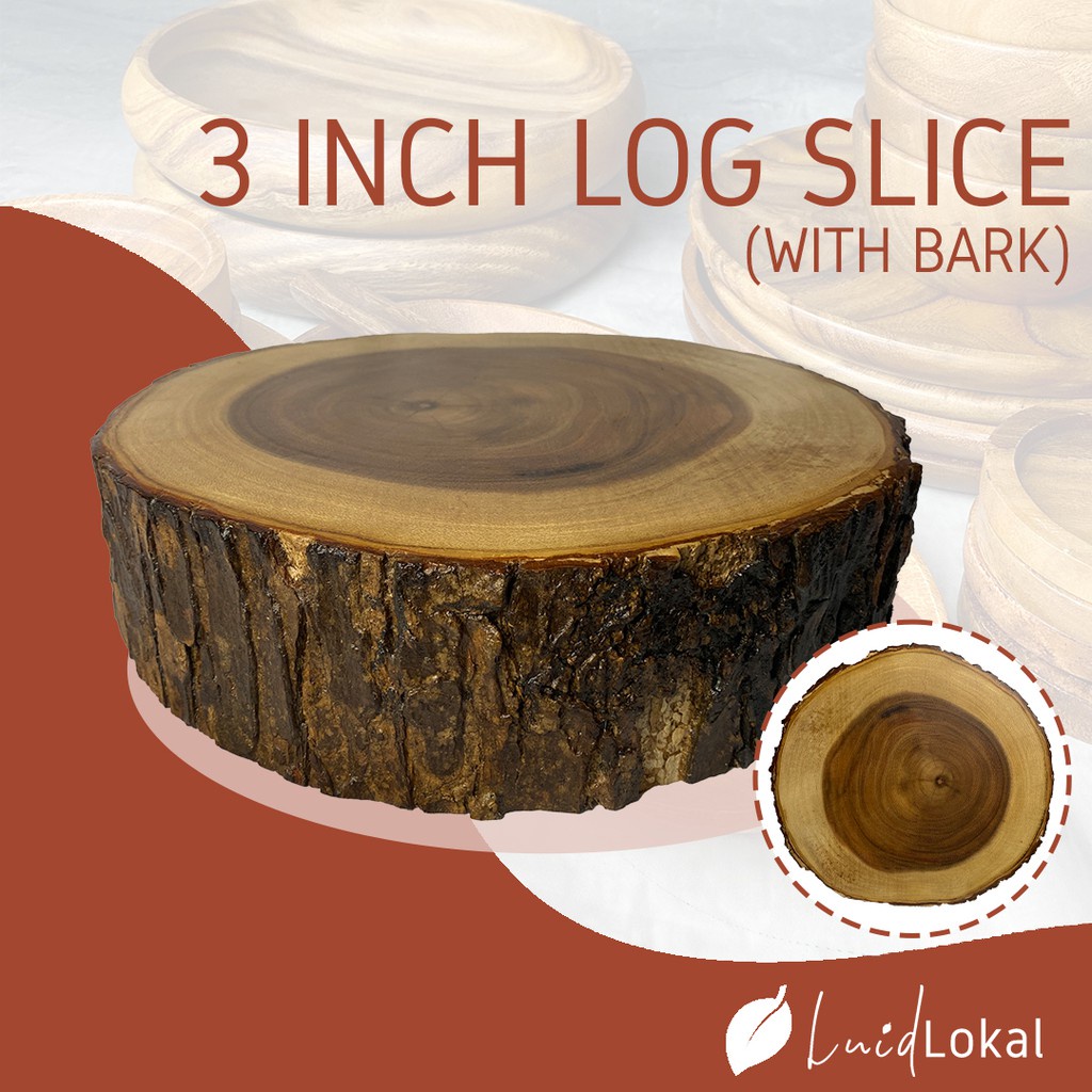 Luid Lokal Rustic Acacia Wood Log Slice with Natural Bark 2-3 inches ...