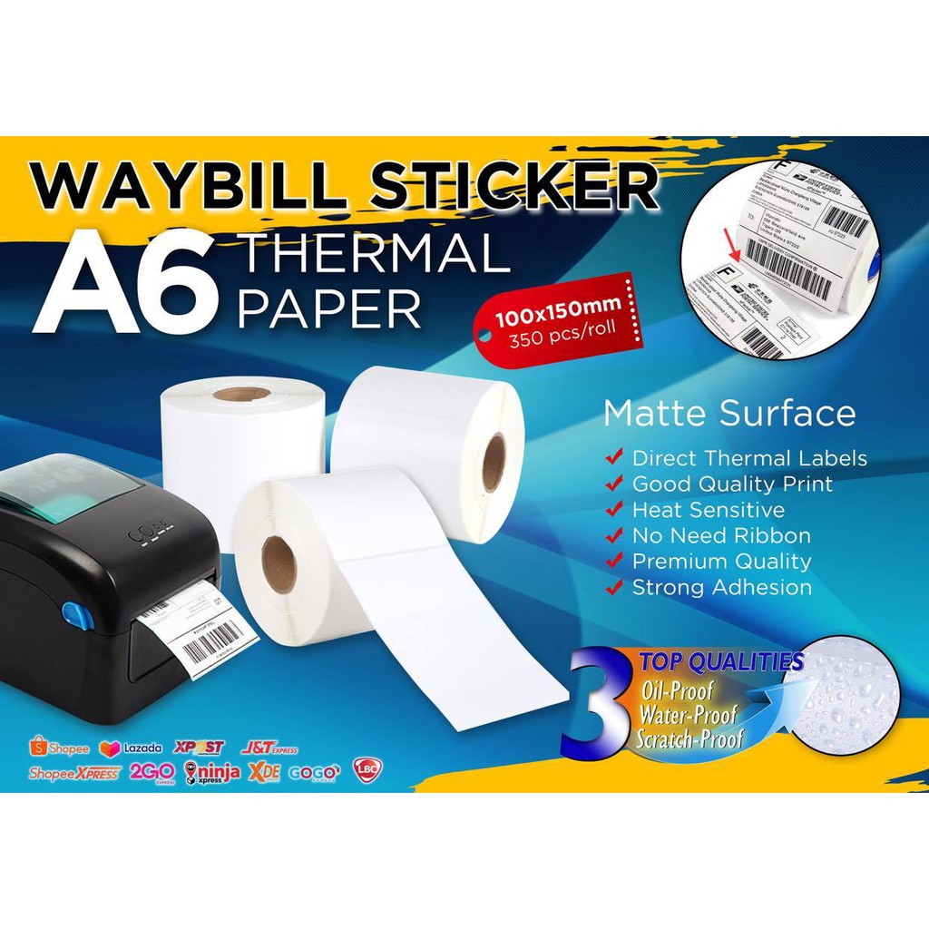 A6 Thermal Sticker Paper Waybill Matte 350pcs/Roll | Shopee Philippines
