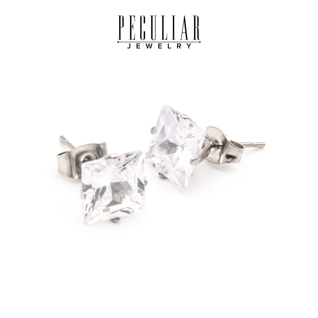 Peculiar Jewelry Zircon Square Stainless Steel Stud Earring | Shopee ...