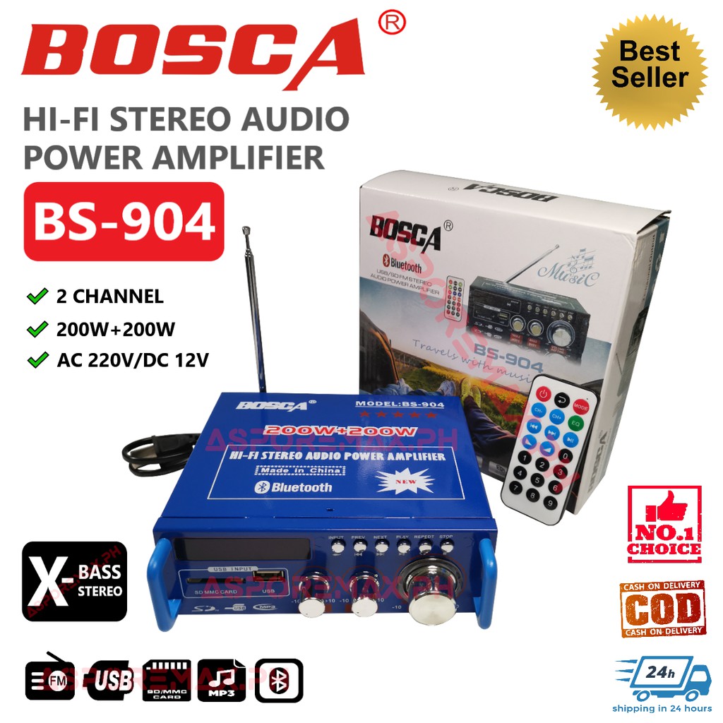 BOSCA Bluetooth USB/SD FM STEREO AUDIO POWER AMPLIFIER(BLUE) | Shopee Philippines