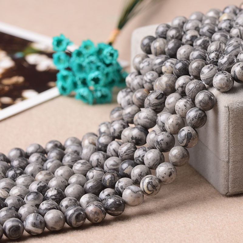 4A Natural Map Stone Loose Bead DIY Handmade Stone Crystal Jewelry ...