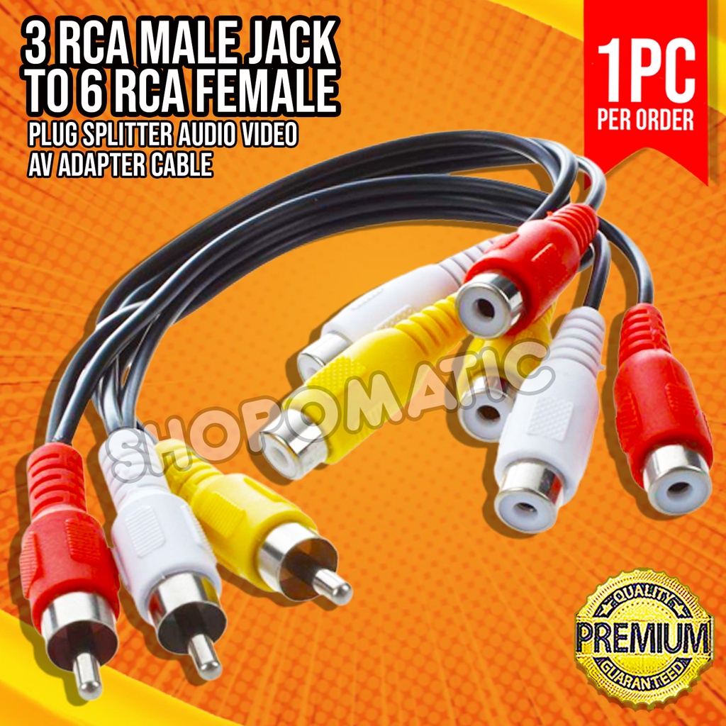 🟧 3 RCA Male Jack to 6 RCA Female Plug Splitter Audio Video AV Adapter ...