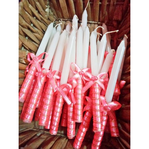ZACS Binyag / baptism / Christening candle with ribbon and glossy bead ...