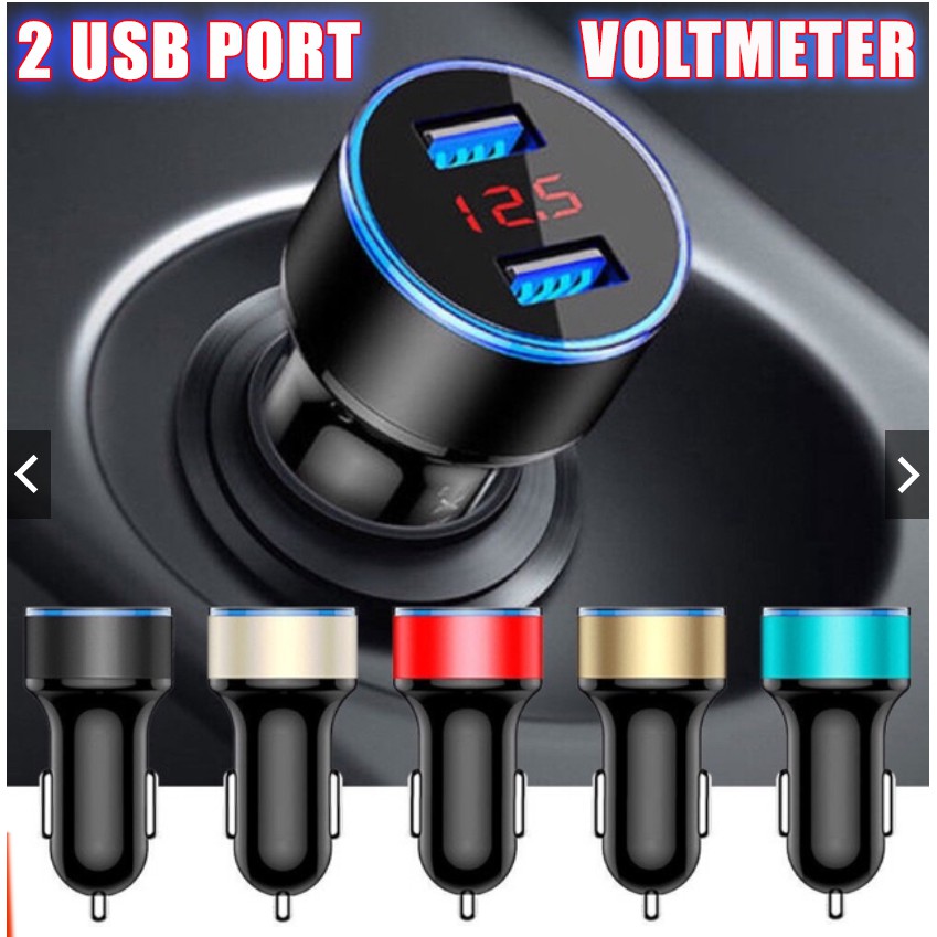 Dual USB Port Car Charger with Display Volt Meter 12v Voltmeter Dual ...