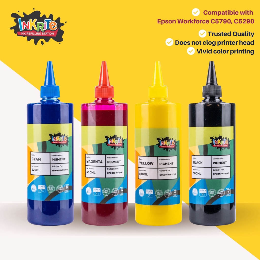 Inkrite Pigment Ink for Epson WorkForce WF-C5790 WF-C5290, 500 ml ...