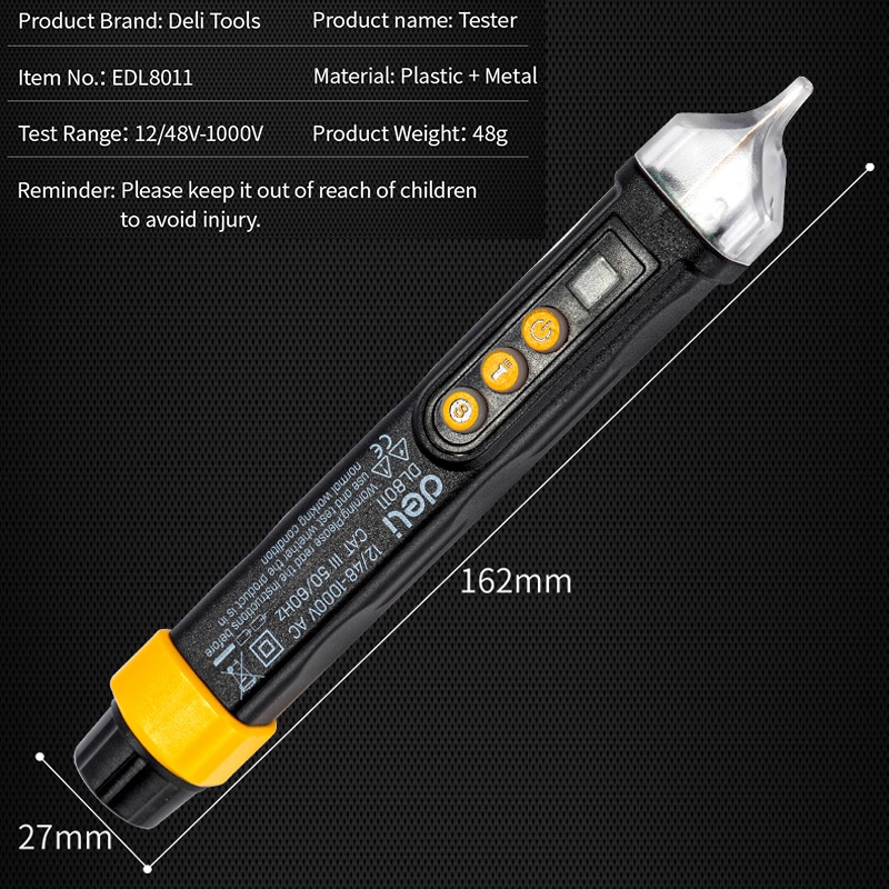 Deli Digital Voltage Detector 12-1000V AC/DC LED Alarm Circuit ...