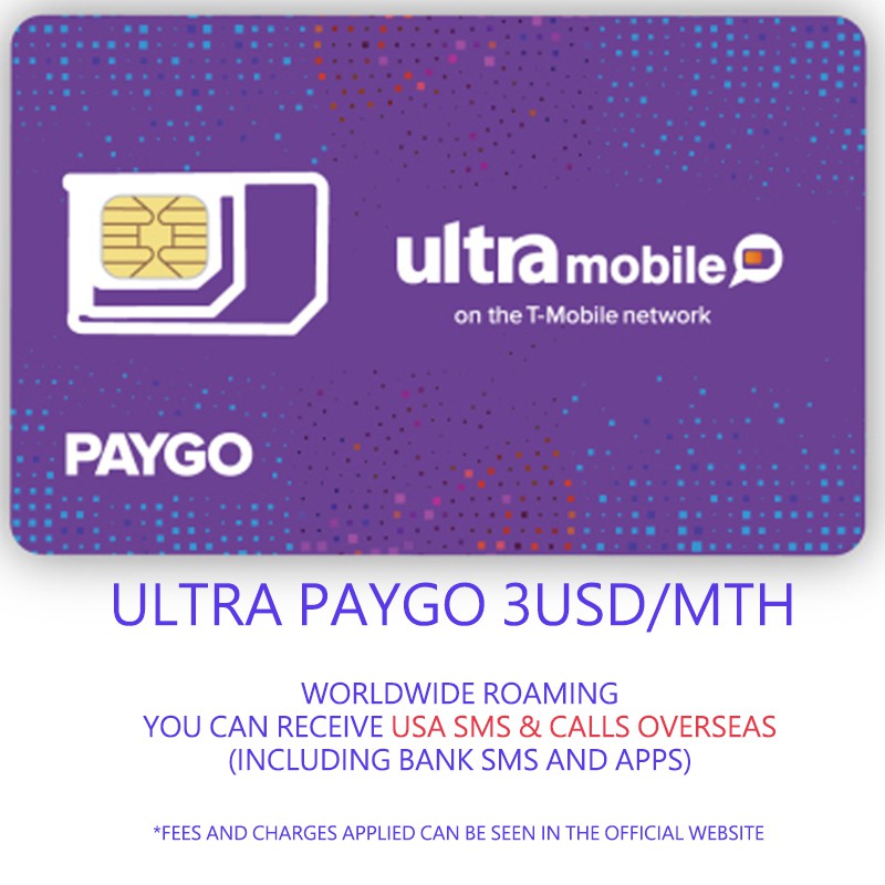 USA SIM ULTRA PAYGO Ultramobie SIM cards Travel 3 USD PER MONTH can use ...