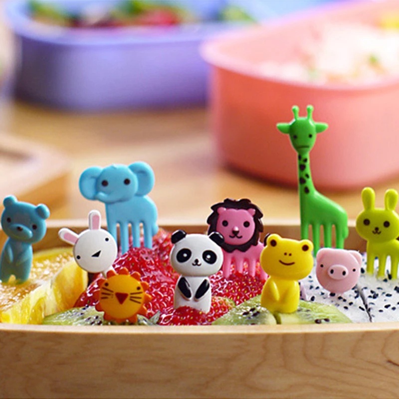1 Set Kid Child Cartoon Animal Food Fruit Pick Fork Bento Lunch Box ...