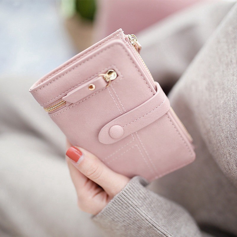 Fashion Women's Trifold Wallet With Buckle Multifunctional Coin Purse ...
