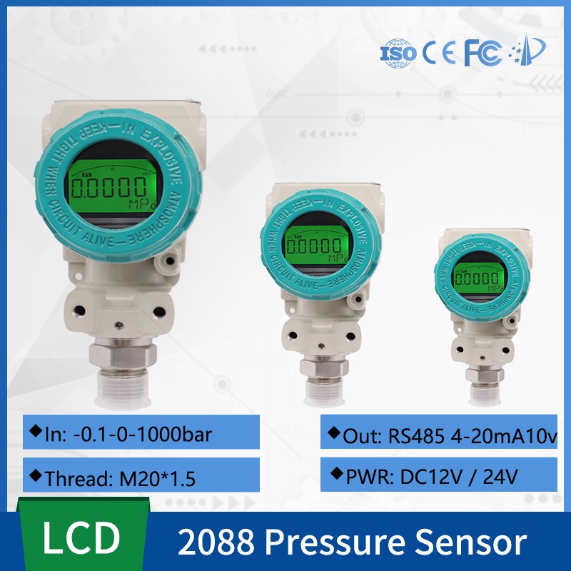 2088 LCD Pressure Transducer sensor Measurment Range -1-0-1000bar 0-10V 5V 4-20mA Output Water ...