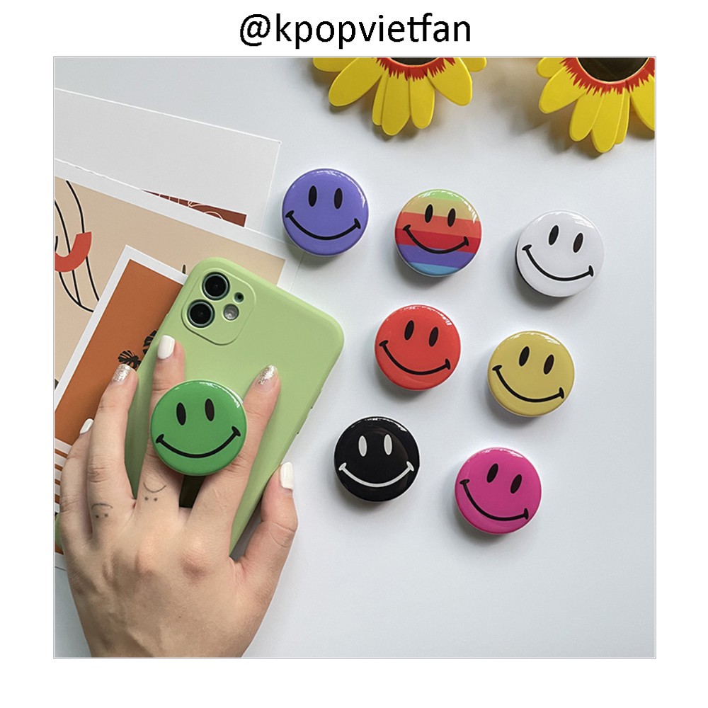 Popsocket phone stand with SMILE smiley face pattern, cute glossy print ...